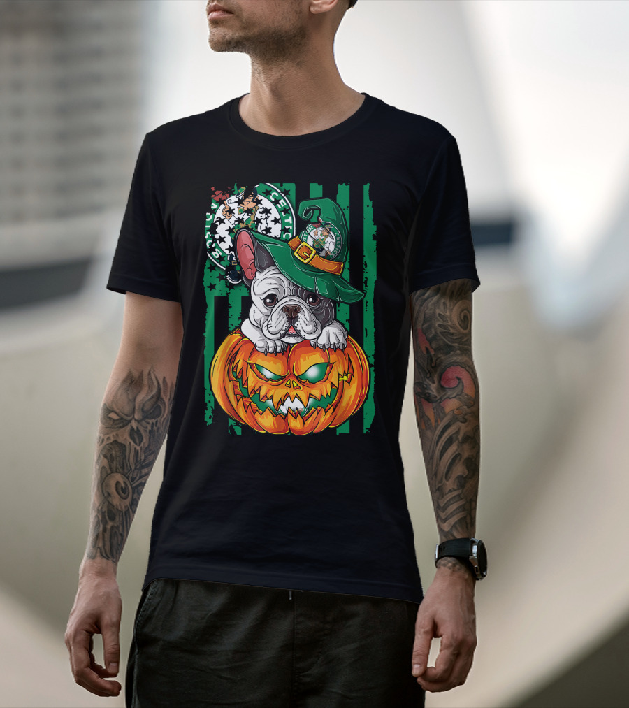 Bulldog Halloween Boston Celtics Pumpkin Hat T-Shirt