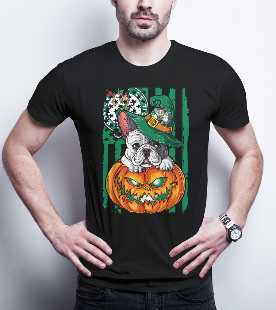 Bulldog Halloween Boston Celtics Pumpkin Hat T-Shirt