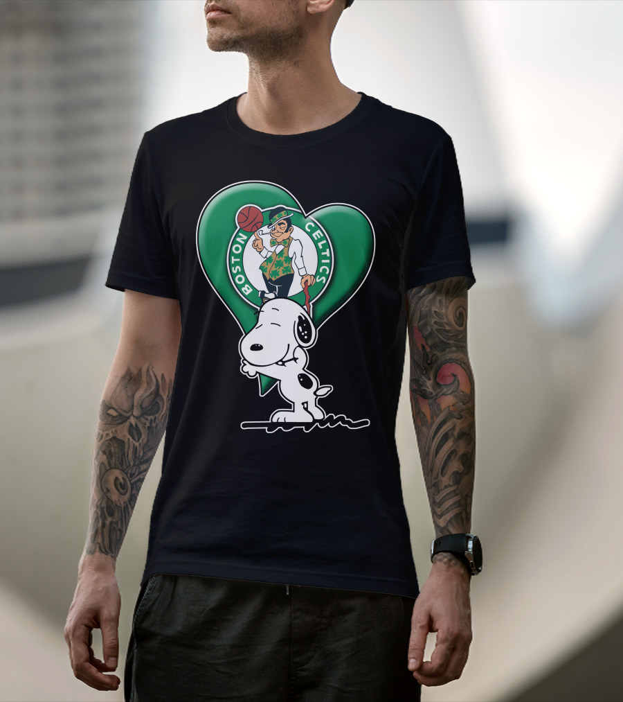 Snp V1 Boston Celtics Heart With Snoopy T-Shirt
