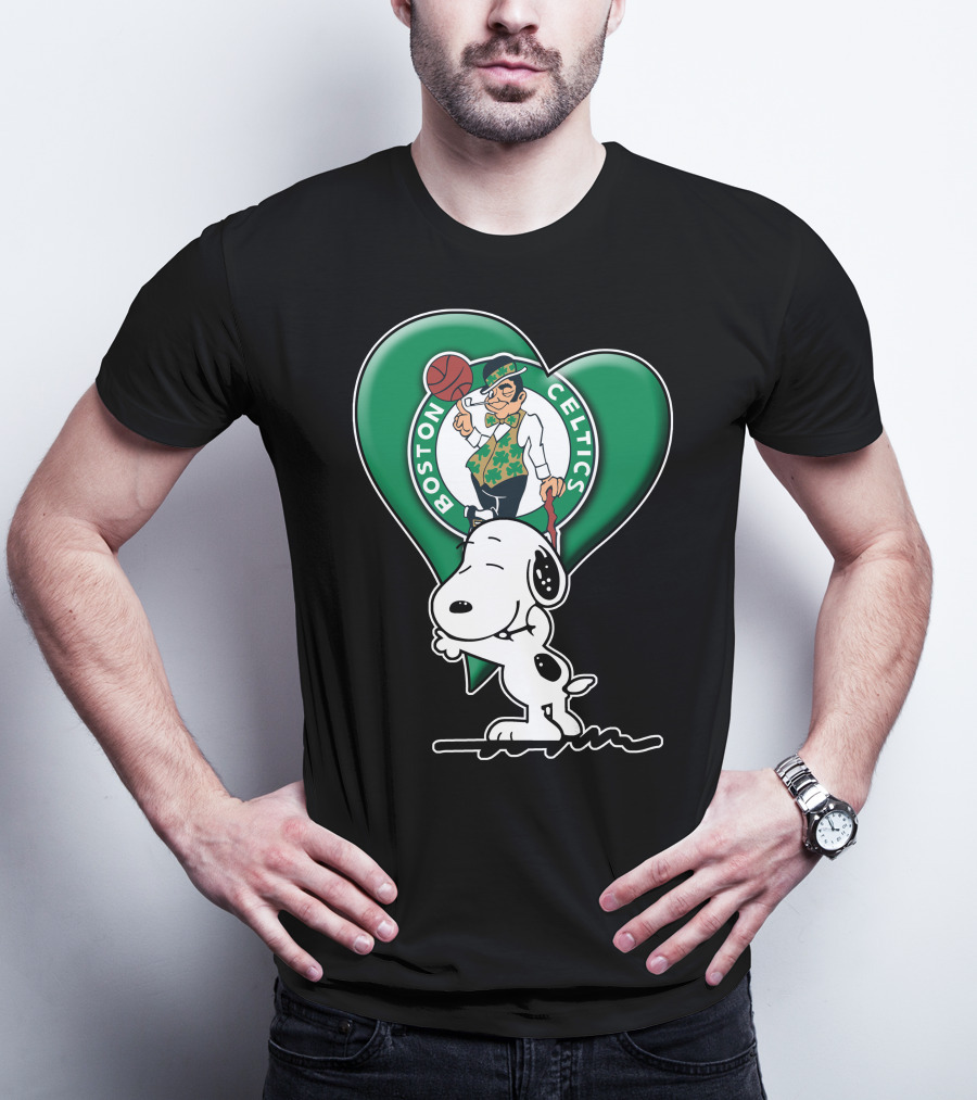 Snp V1 Boston Celtics Heart With Snoopy T-Shirt