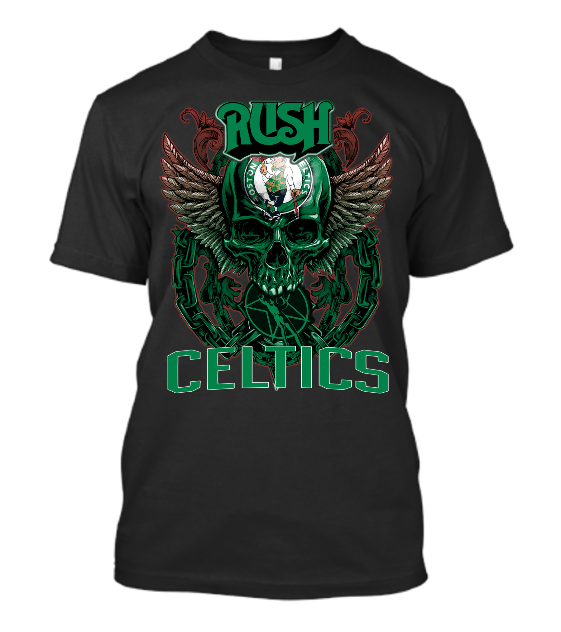 Rush Boston Celtics Skull Wings Chain T-Shirt
