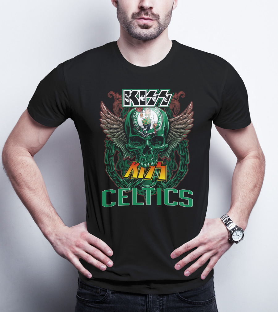 KISS Boston Celtics Skulls And Wings T-Shirt