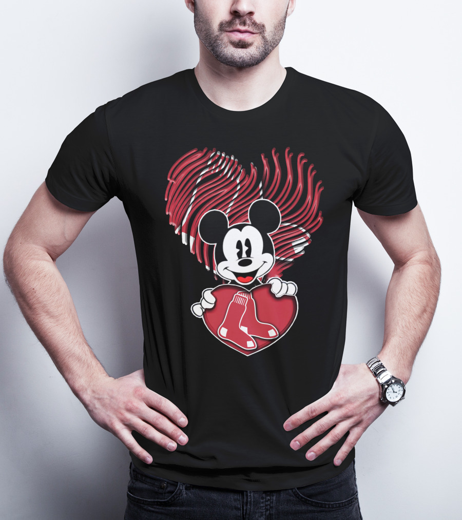 Mickey Red Sox Heart Fingerprint T-Shirt