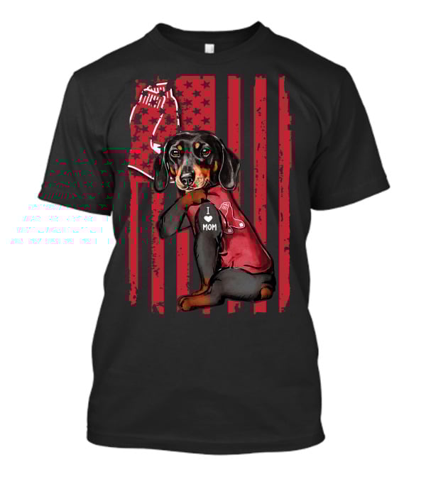 Dachshund I Love Mom Boston Red Sox T-Shirt