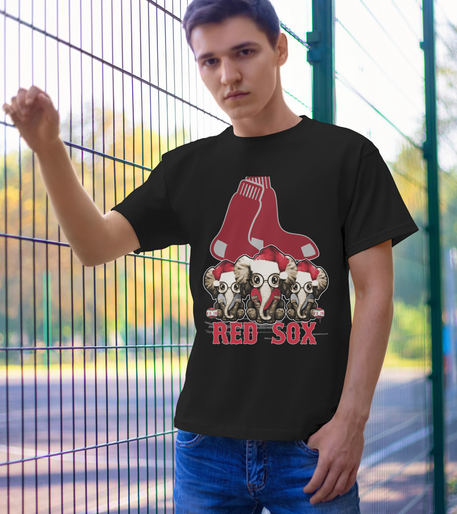 Elephan Xmas Red Sox Santa Hat Trio T-Shirt