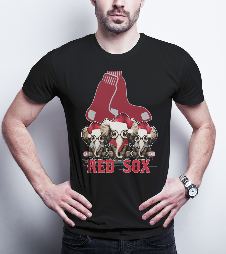 Elephan Xmas Red Sox Santa Hat Trio T-Shirt