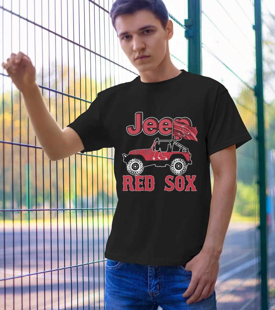 Jeep Boston Red Sox Off-Road Vehicle With Red Flag And Sox T-Shirt