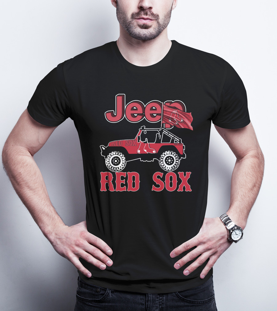 Jeep Boston Red Sox Off-Road Vehicle With Red Flag And Sox T-Shirt