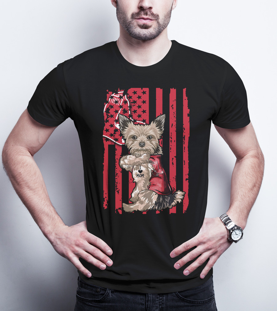 Yorkshire Terrier I Love Mom Red Sox Flag T-Shirt