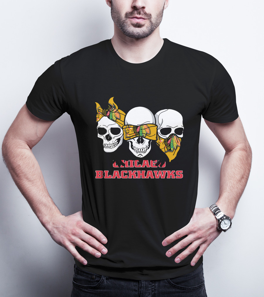 Chicago Blackhawks Three Skulls T-Shirt