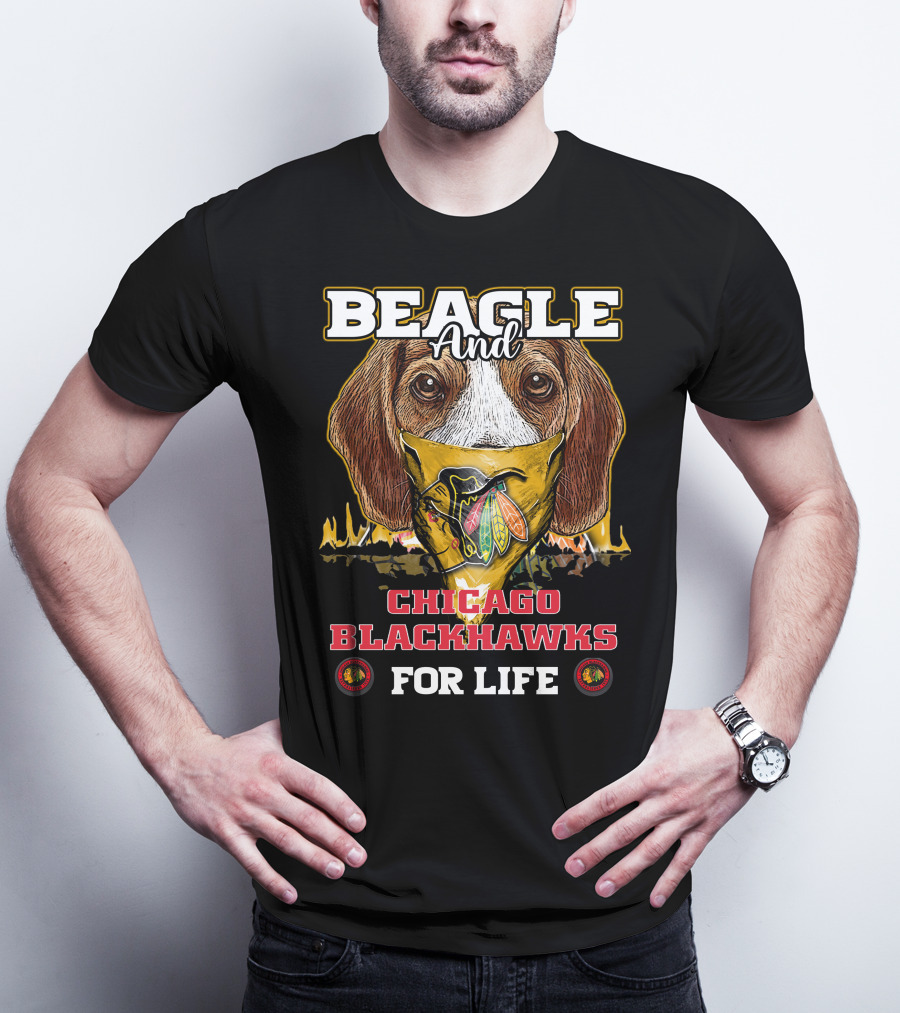Beagle And Chicago Blackhawks For Life With Iconic T-Shirt