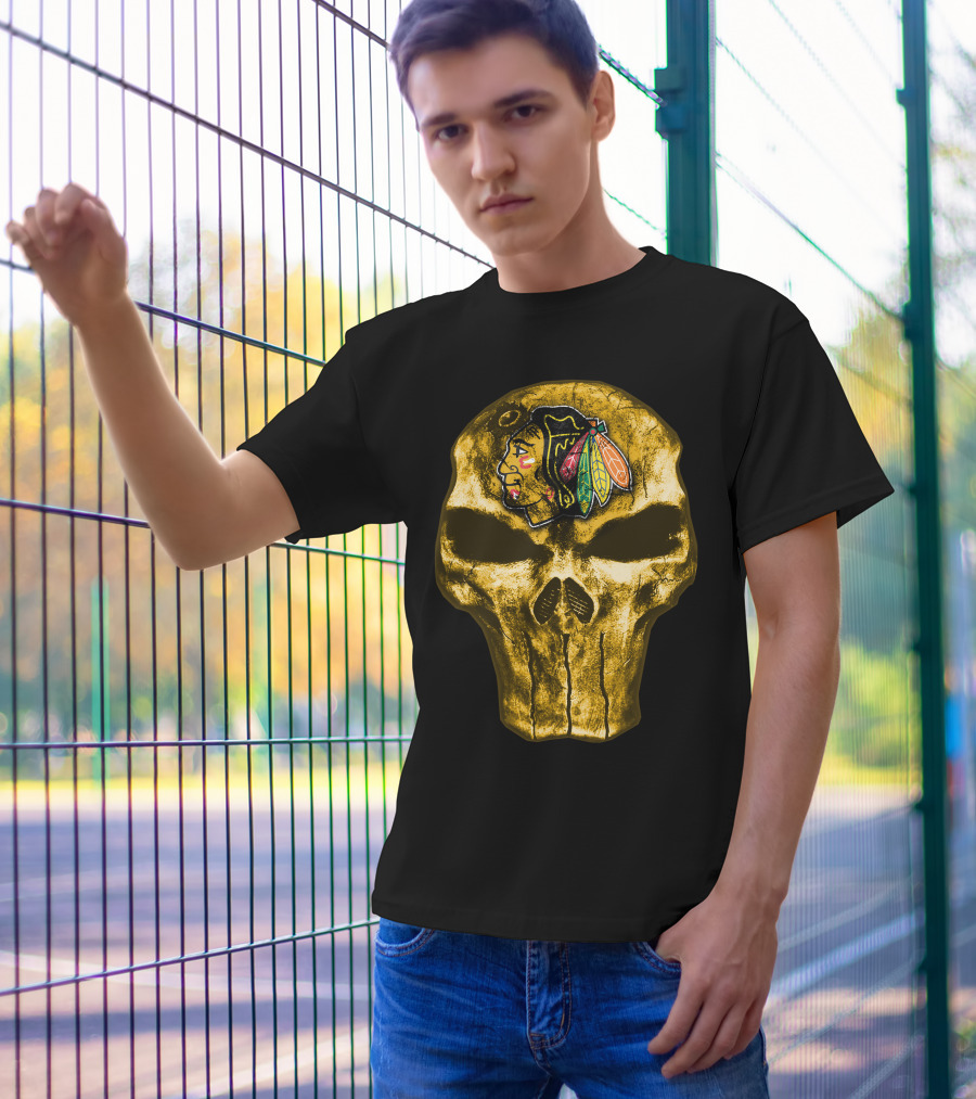 Skull Chicago Blackhawks Logo Fusion T-Shirt