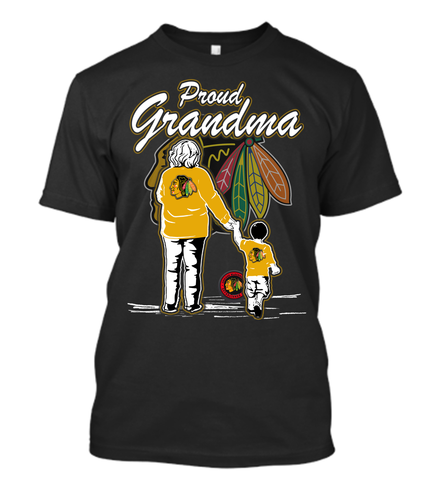 Proud Grandma Chicago Blackhawks Family Holding Hands T-Shirt