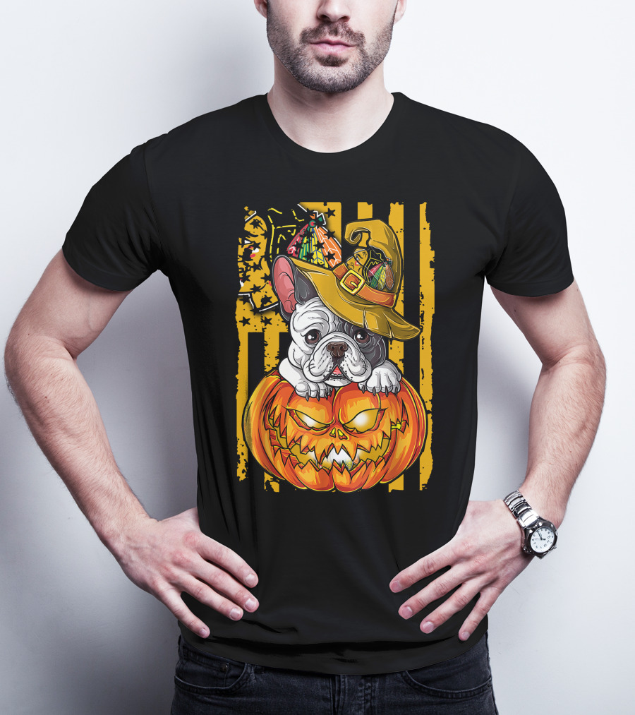 Hlw Bulldog Halloween Pumpkin Chicago Blackhawks T-Shirt