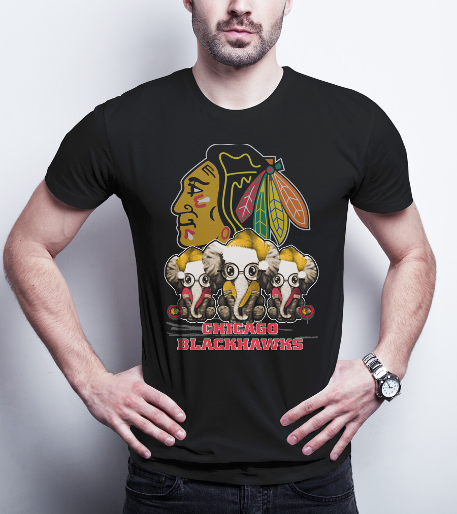 Chicago Blackhawks Xmas Elephant Trio T-Shirt
