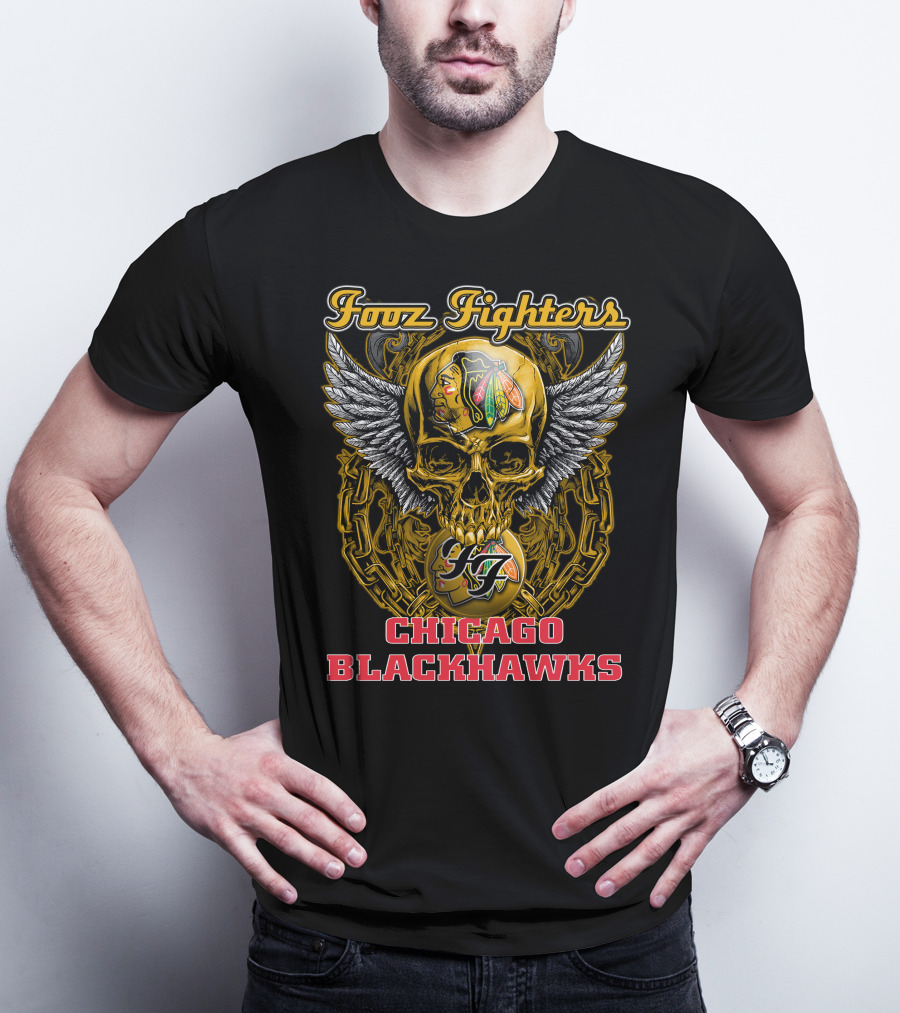 Foo Fighters Chicago Blackhawks Skull Winged T-Shirt