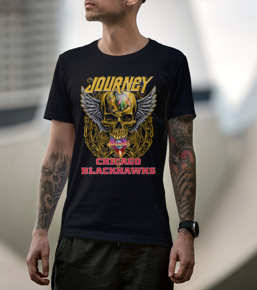 Journey Chicago Blackhawks Skull Wings T-Shirt