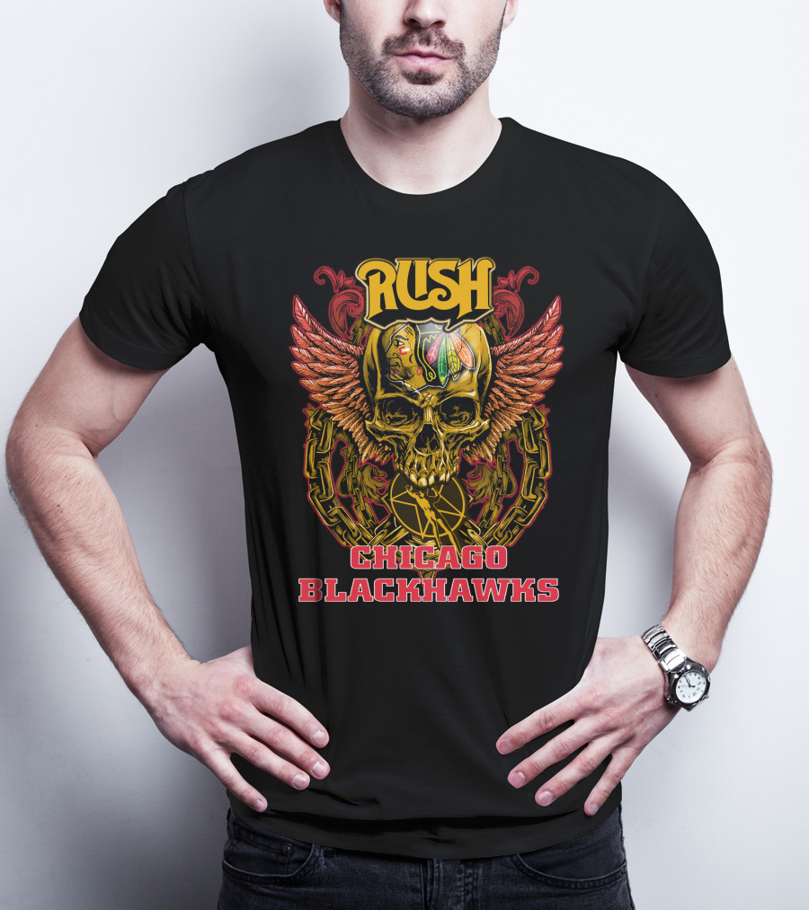 Rush Chicago Blackhawks Skull Wings T-Shirt