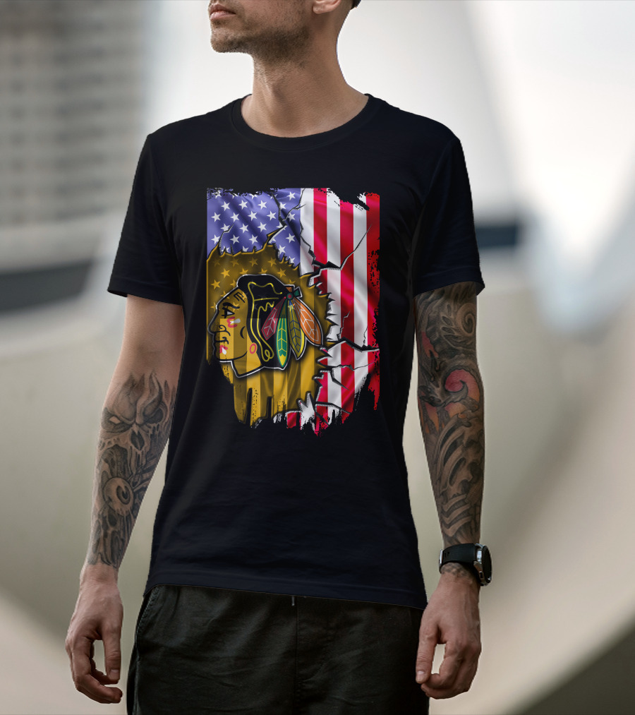 Flag Chicago Blackhawks American T-Shirt