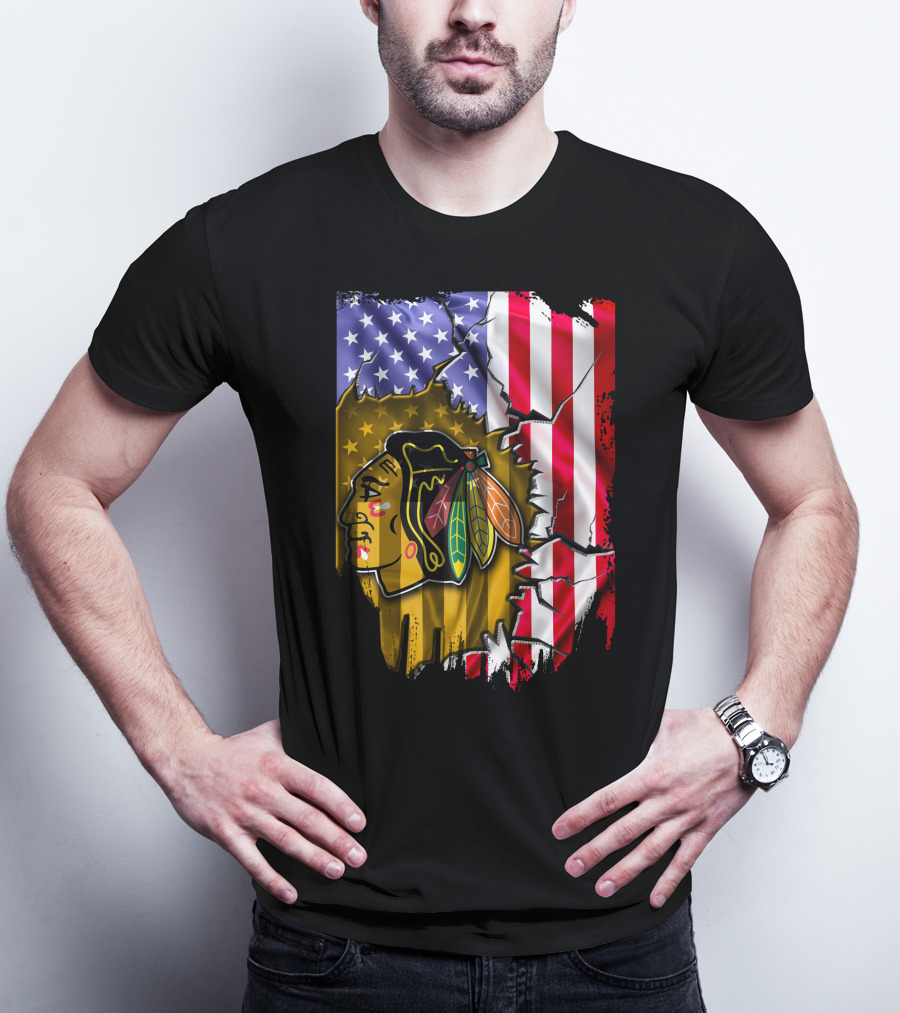 Flag Chicago Blackhawks American T-Shirt