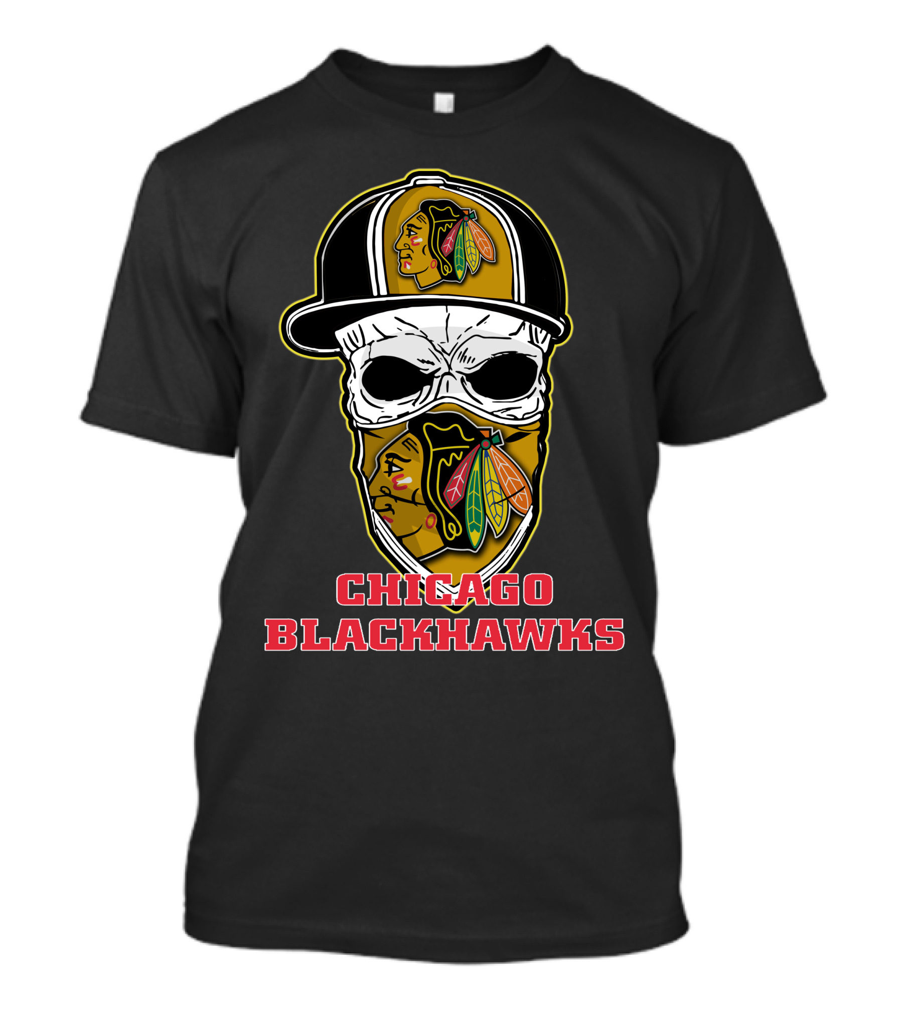 Chicago Blackhawks Skull Hat T-Shirt