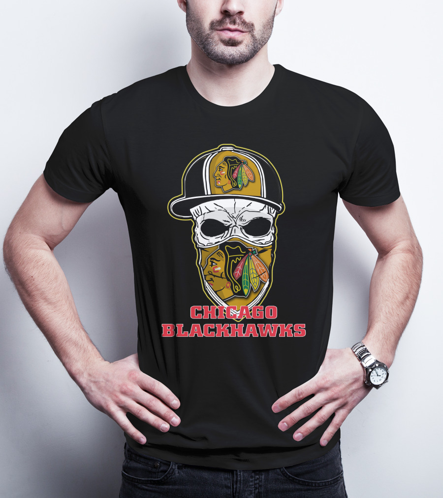 Chicago Blackhawks Skull Hat T-Shirt