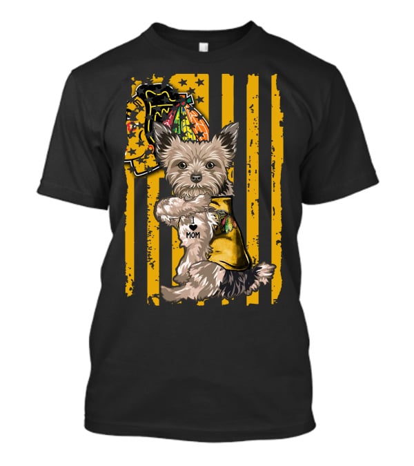 Yorkshire Terrier I Love Mom Chicago Blackhawks Stripes T-Shirt