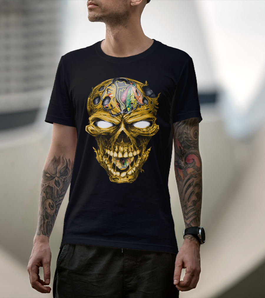 Skull Chicago Blackhawks Head T-Shirt