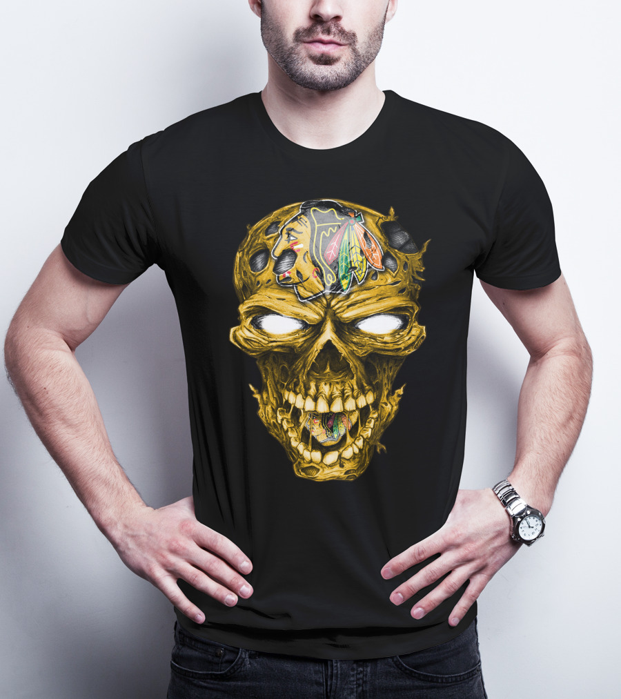 Skull Chicago Blackhawks Head T-Shirt