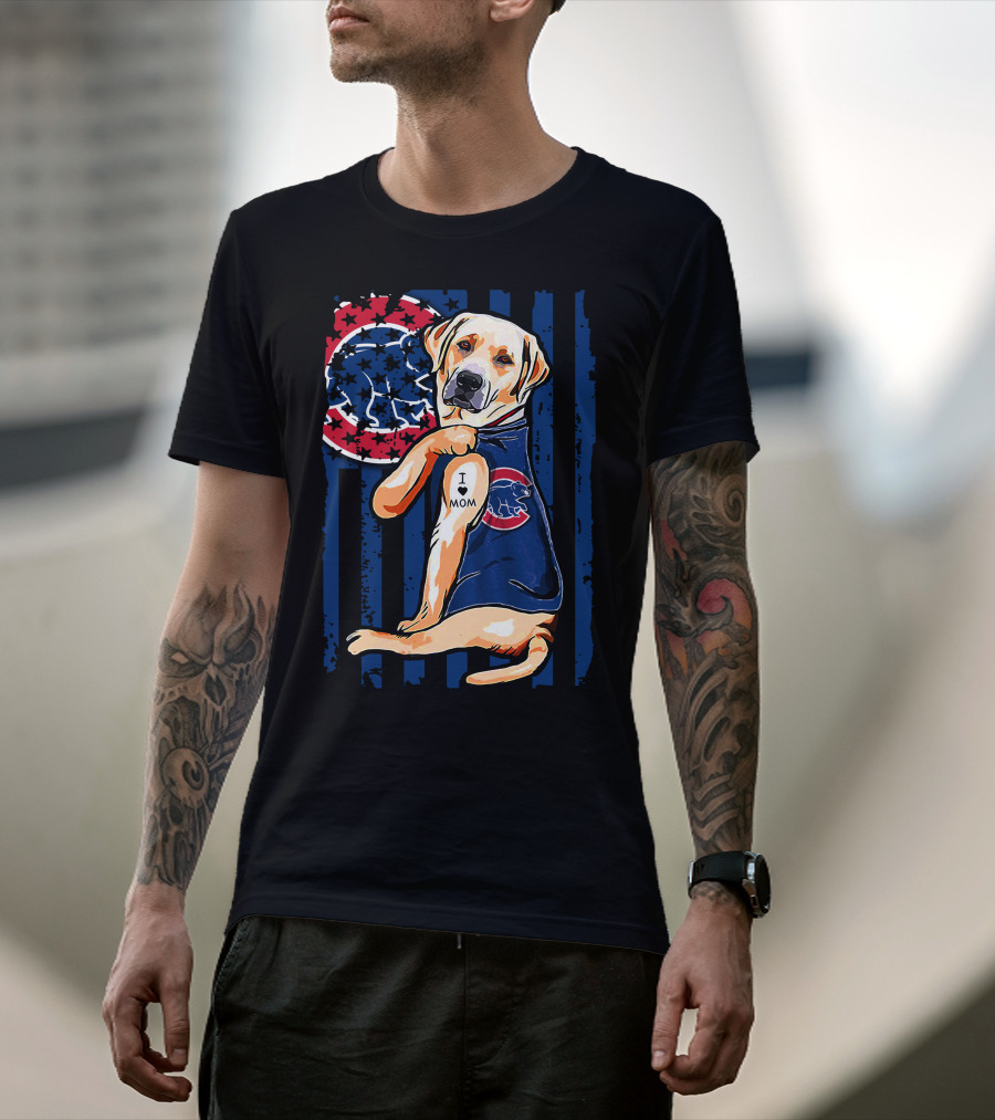 Labrador Retriever I Love Mom Tattoo Chicago Cubs Stripes T-Shirt