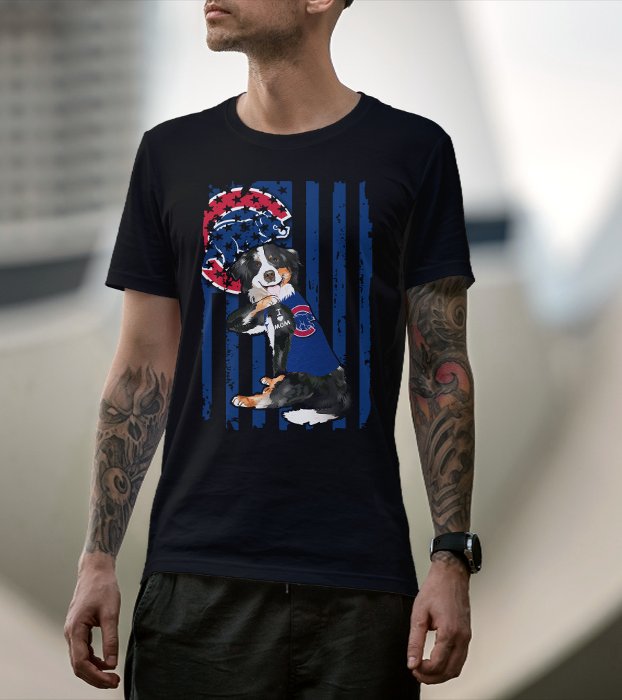 Border Collie I Love Mom Chicago Cubs Fan T-Shirt