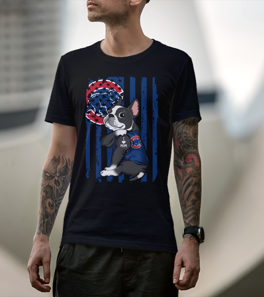 Boston Terrier Cubs I Love Mom Baseball Fan T-Shirt