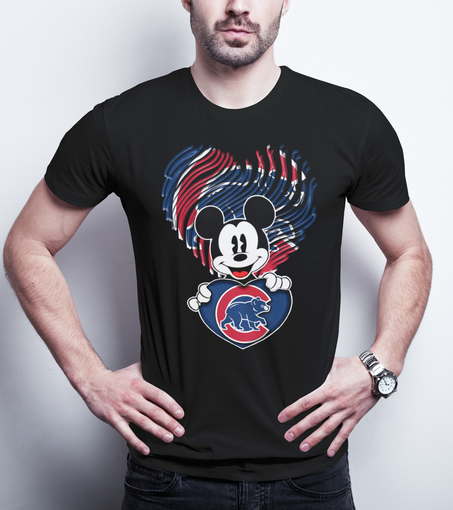 Mick Mouse Chicago Cubs Bear Heart T-Shirt