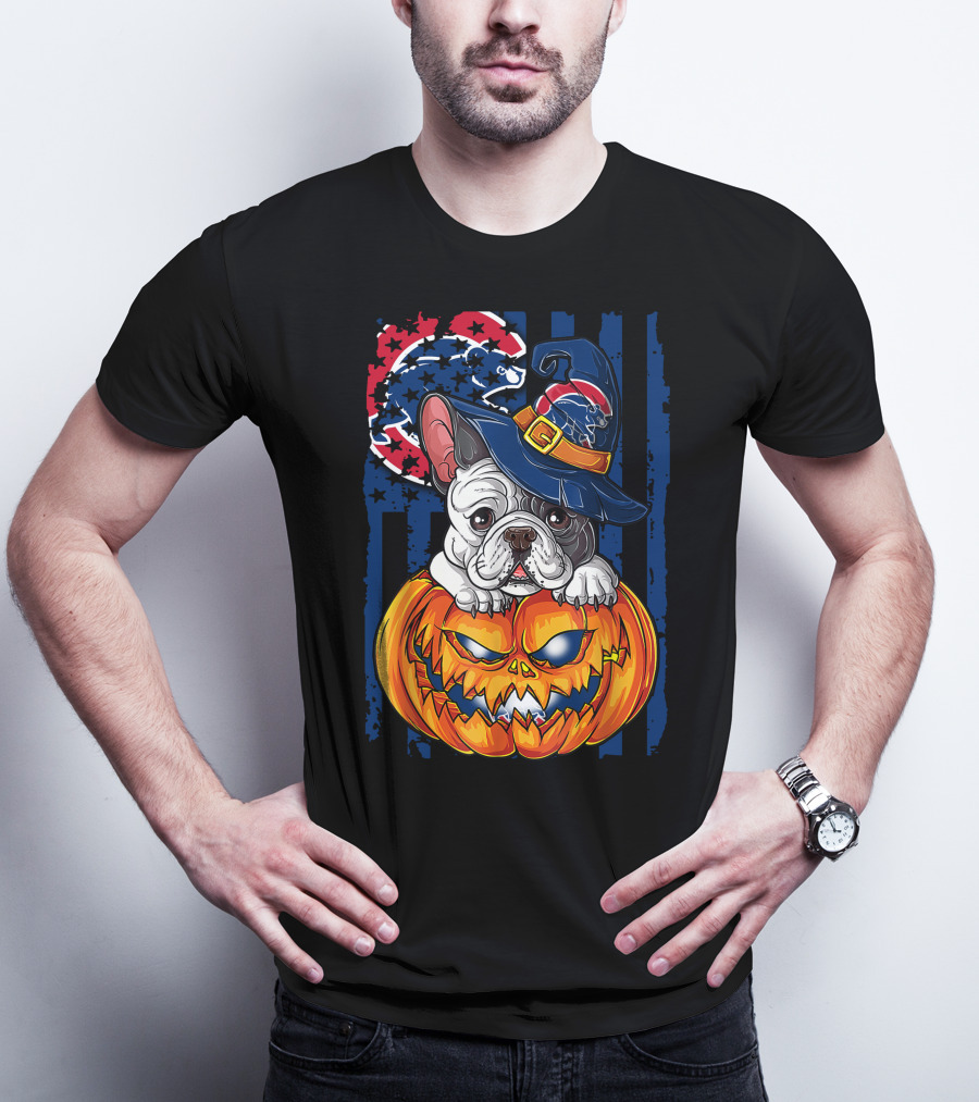 Hlw Bulldog Chicago Cubs Halloween Pumpkin Wizard T-Shirt