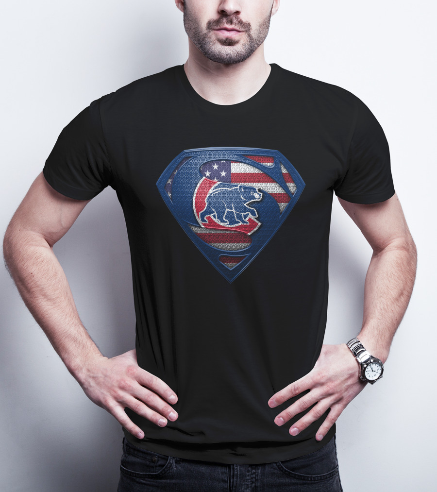 Chicago Cubs American Flag Bear Superhero T-Shirt