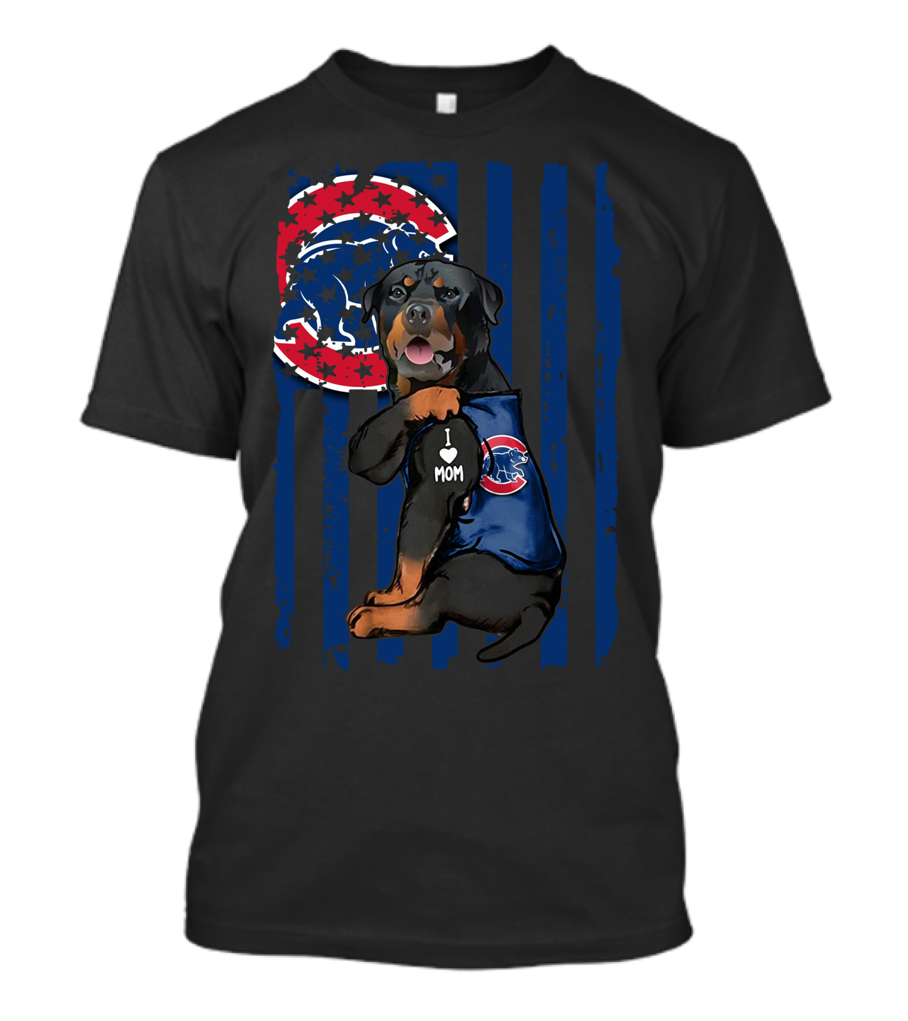 Rottweiler I Love Mom Chicago Cubs Blue Stripes T-Shirt
