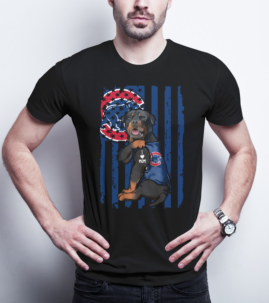 Rottweiler I Love Mom Chicago Cubs Blue Stripes T-Shirt