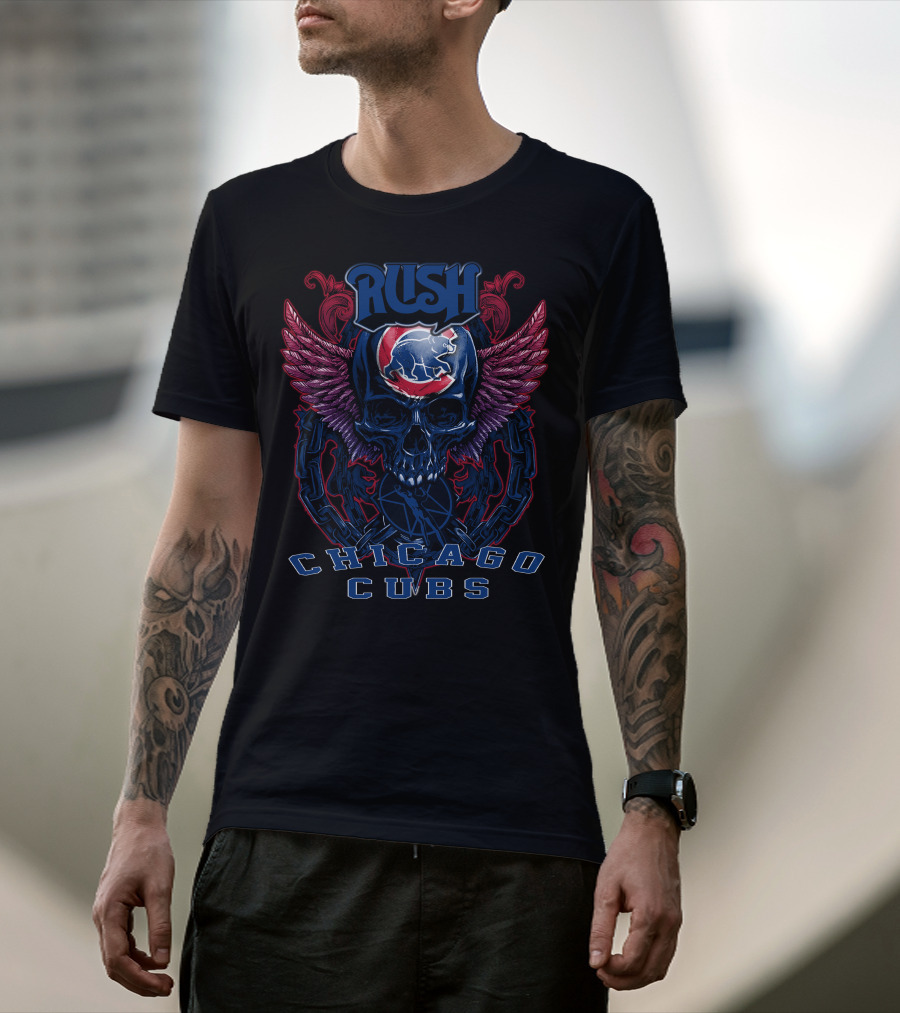 Rush Chicago Cubs Skull Wings Baseball T-Shirt