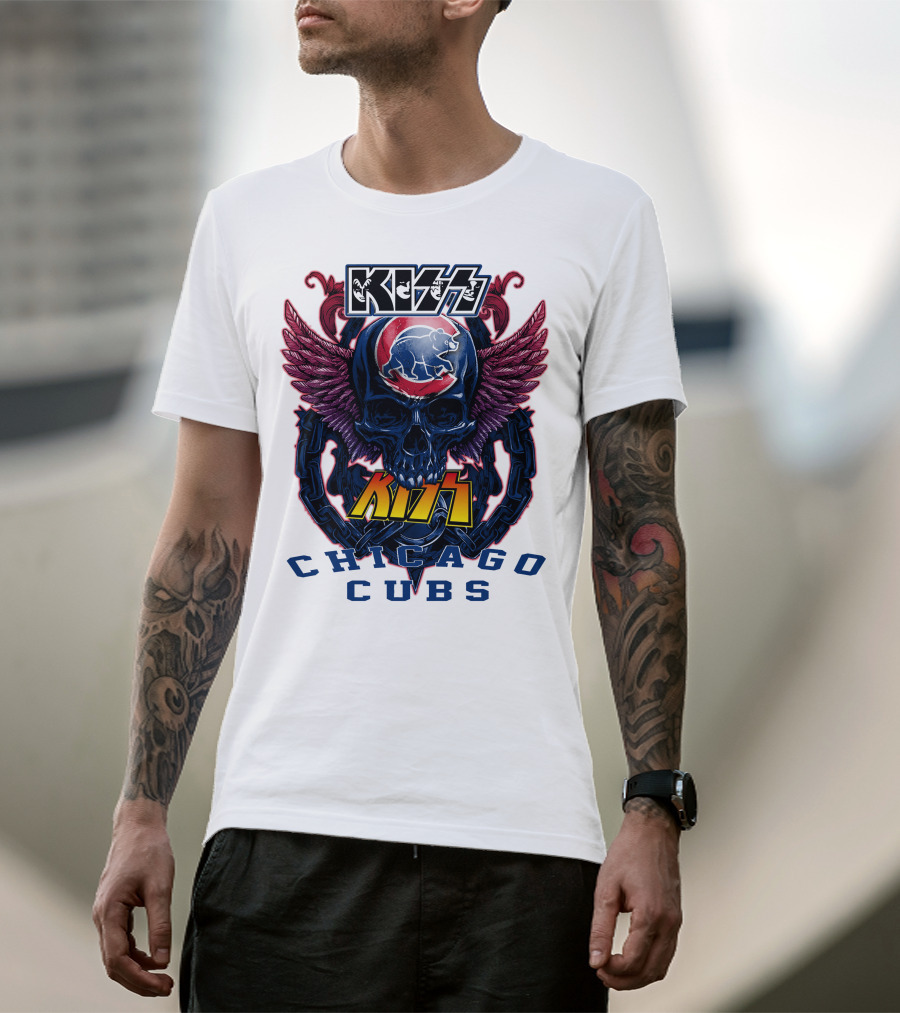 Kiss Chicago Cubs Skull Wings T-Shirt