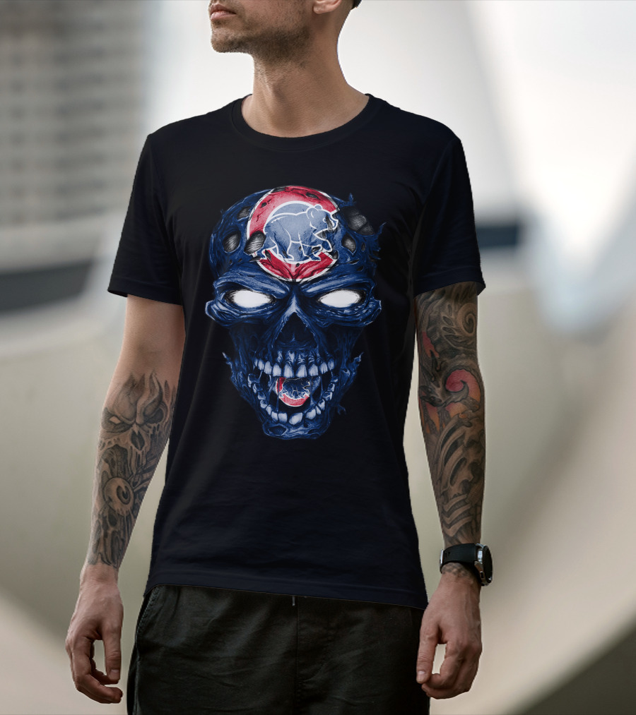 Chicago Cubs Skull Bear Emblem T-Shirt