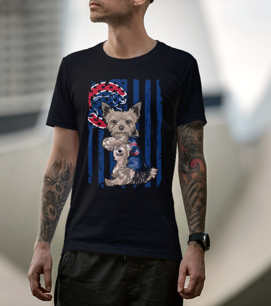 Yorkshire Terrier Wearing Chicago Cubs Vest With I Love Mom Message T-Shirt