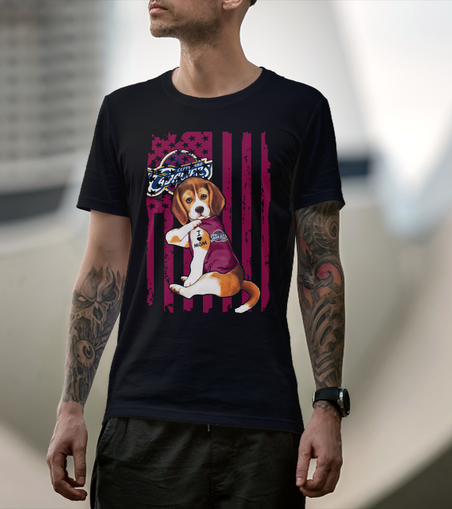 Beagle I Love Mom Cleveland Cavaliers Vintage Flag T-Shirt