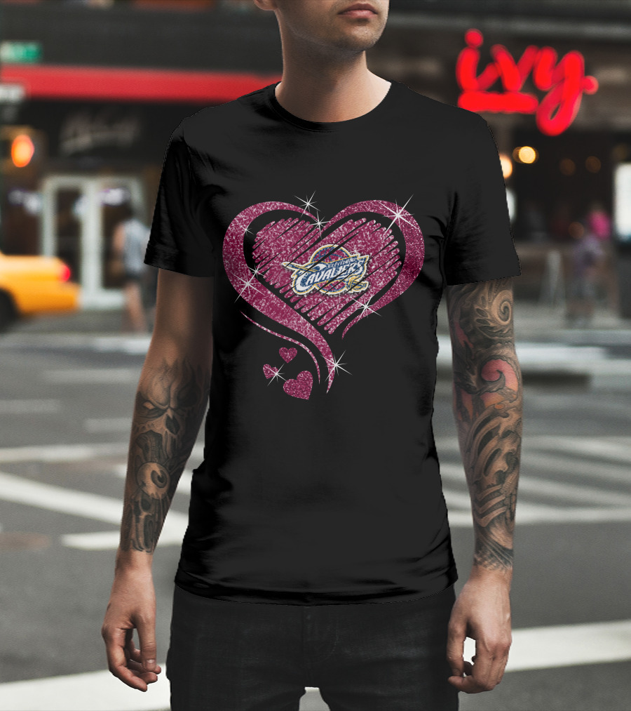 Heart Diamond Cleveland Cavaliers Valentine's Glitter T-Shirt