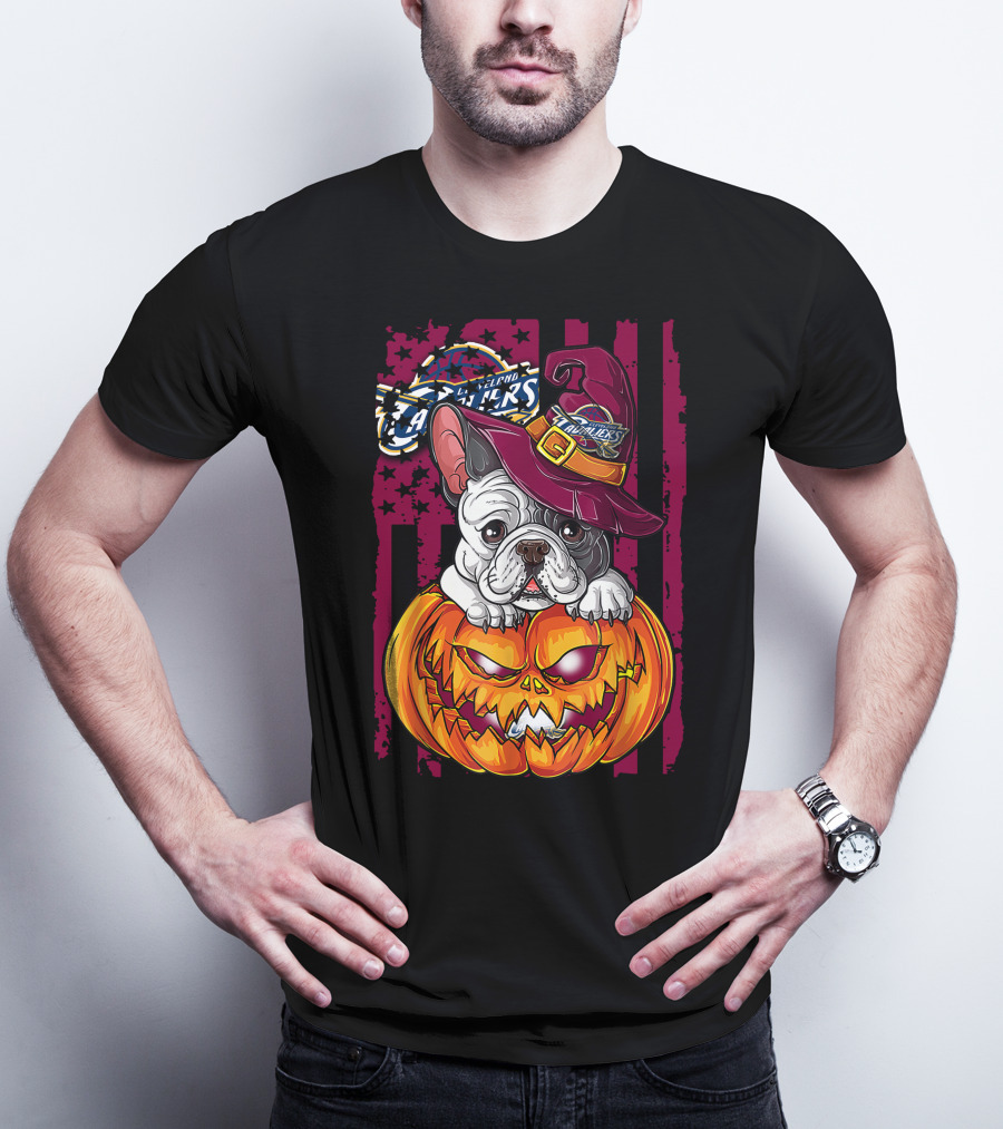 Cleveland Cavaliers Halloween Bulldog Pumpkin Wizard T-Shirt