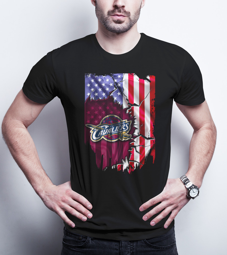 Cleveland Cavaliers USA Flag Ripped Effect T-Shirt