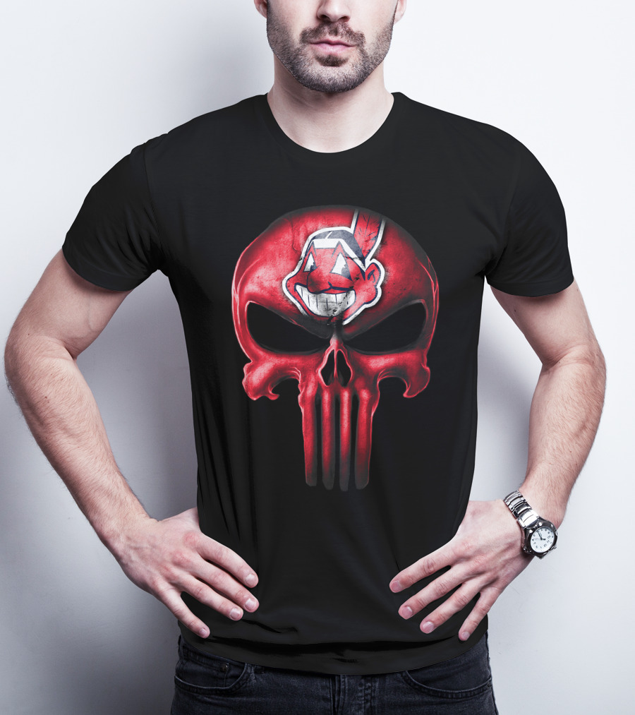 Punisher Skull With Chief Wahoo Cleveland Indians T-Shirt