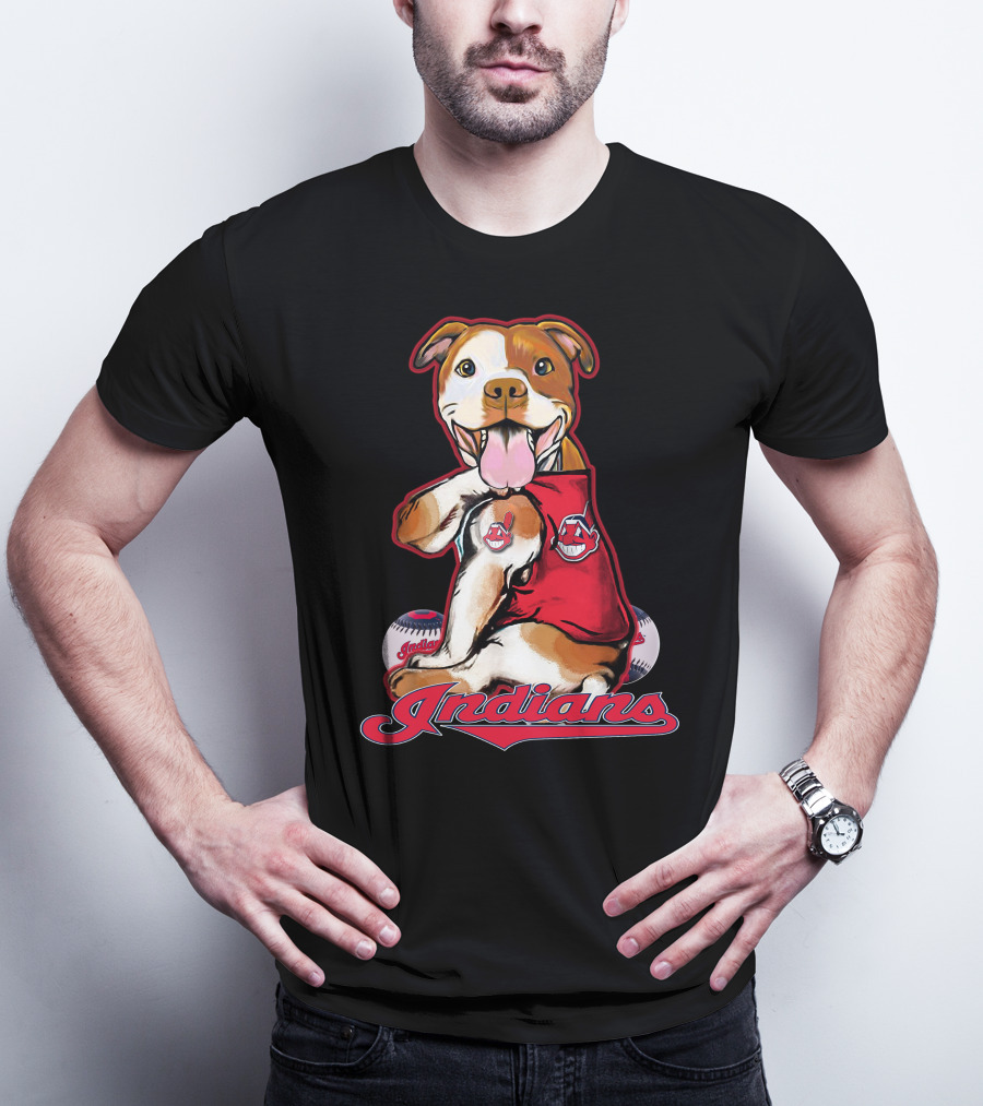 Pittbull Mascot With Cleveland Indians Baseball T-Shirt