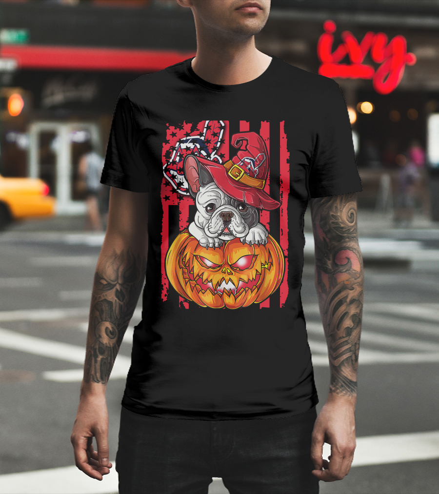 Hlw Bulldog Cleveland Indians Halloween Pumpkin Wizard Hat T-Shirt