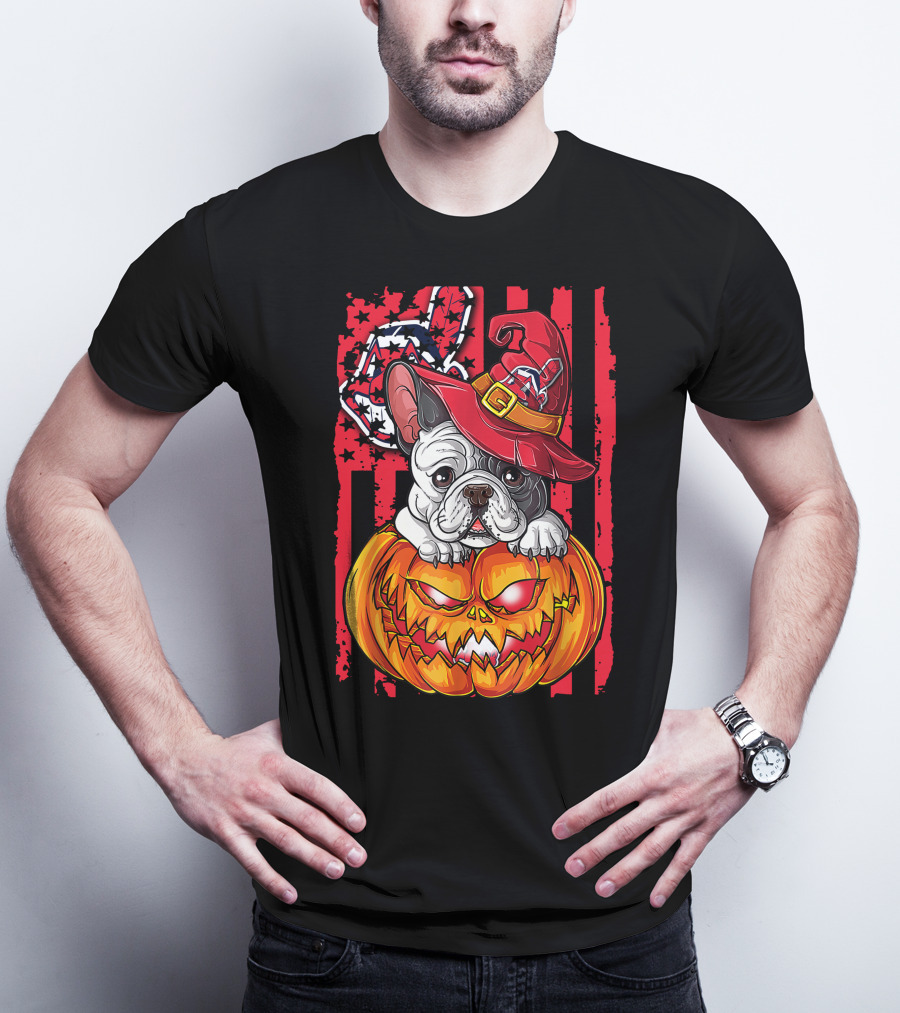 Hlw Bulldog Cleveland Indians Halloween Pumpkin Wizard Hat T-Shirt
