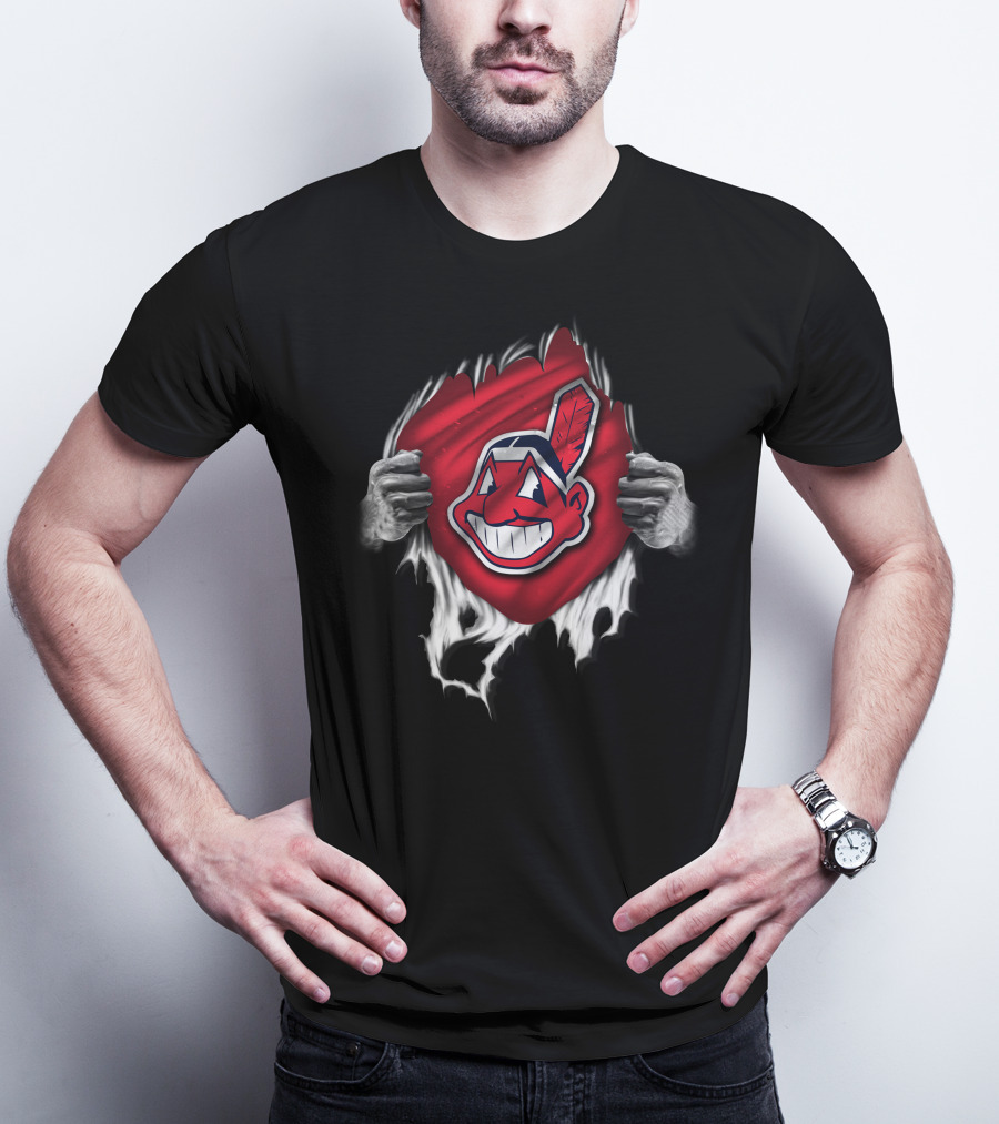 Torn Cleveland Indians Logo With Ripped Red Background And Hands T-Shirt